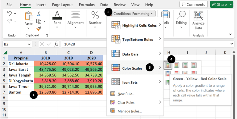 Menggunakan Color Scales Conditional Formatting Excel