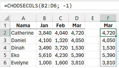 Rumus CHOOSECOLS Excel | Excelandor