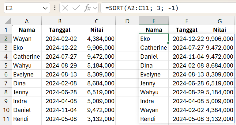 Fungsi SORT pada Excel | Excelandor