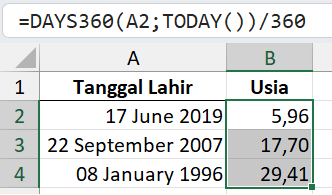 Cara Menghitung Umur di Excel dengan Berbagai Rumus